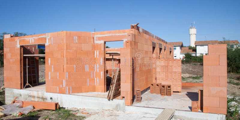 Brick House Building Under Construction Stock Photo - Image of ...