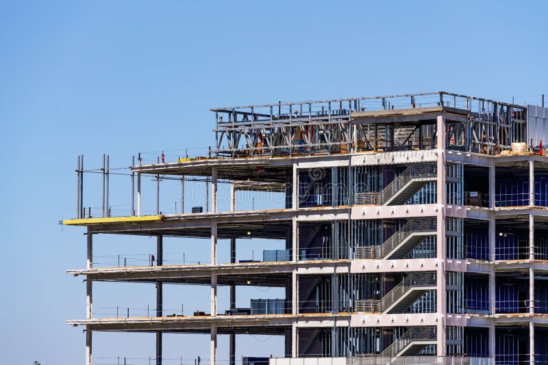 Detail of Building Under Construction with Visible Steel Frame Stock ...
