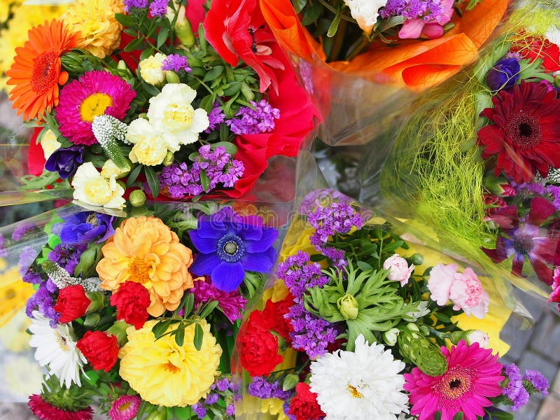 Detail of Bundle of Colorful Bouquets. Stock Photo - Image of bunch ...