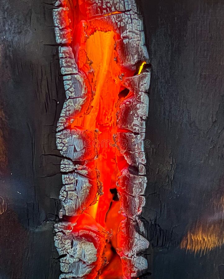 Detail of Burning Log Showing Hot Interior and Ash Edges Stock Image ...