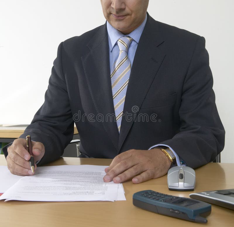 Detail of a Business Man with Pen and Papers Stock Image - Image of ...