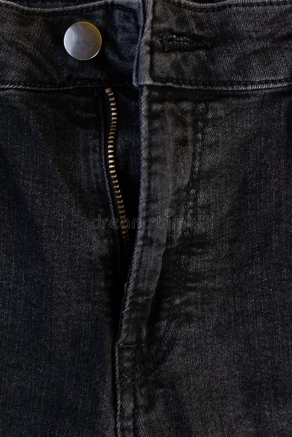 Detail of the Button and Zipper of a Black Denim Pants Stock Image ...