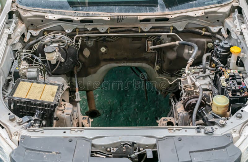 Detail of a Car Engine Room without an Engine Compartment. Stock Photo ...