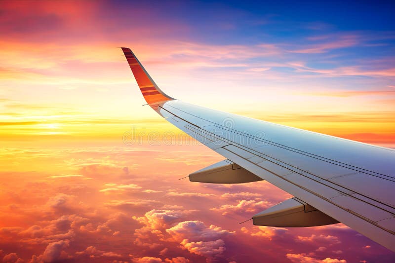 Detail of a Commercial Airplane Wing at Sunset Stock Photo - Image of ...
