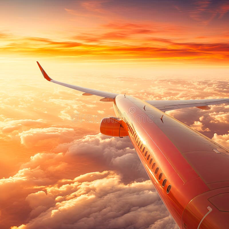 Detail of a Commercial Airplane Wing at Sunset Stock Photo - Image of ...