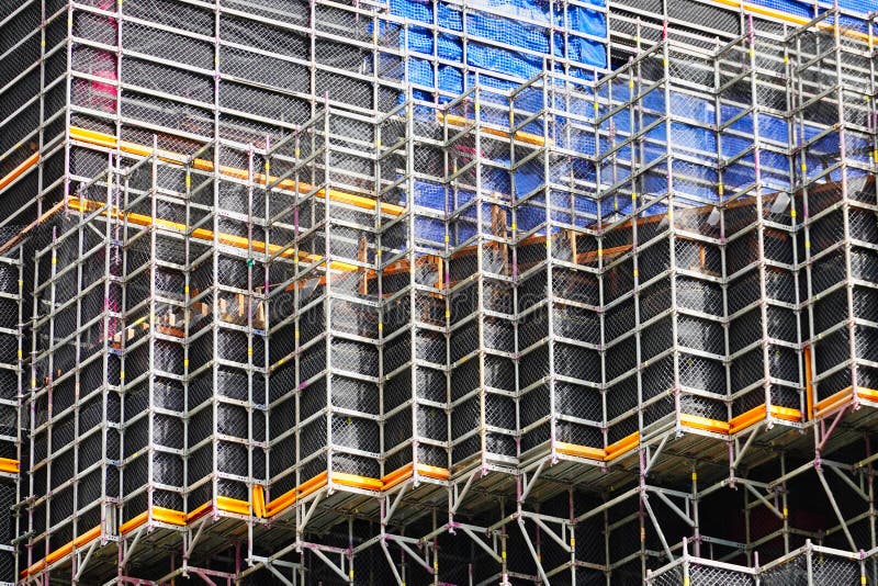 Detail of Complex Mesh Enclosed Scaffolding on High Rise Construction ...