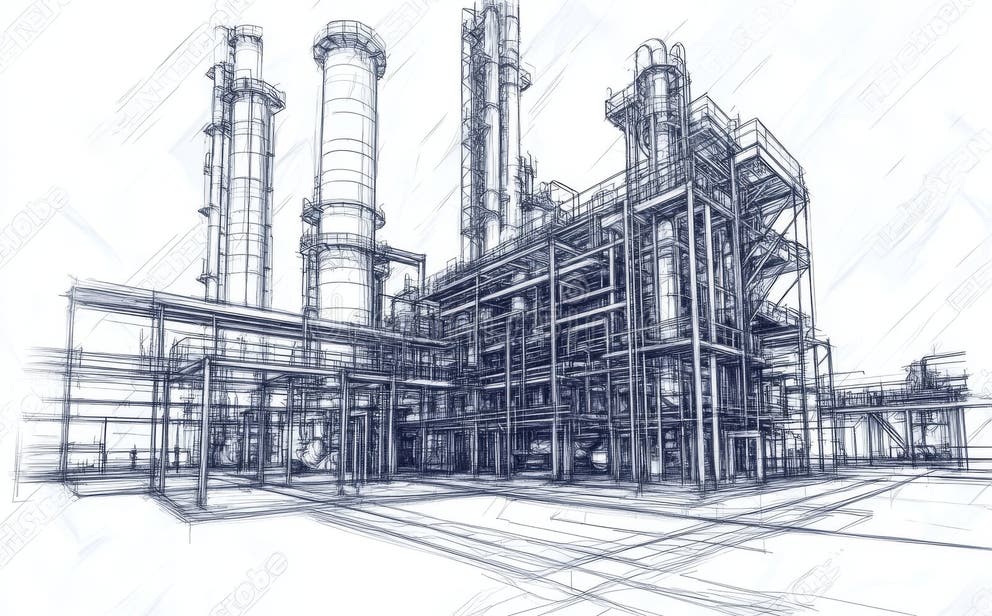 Detail of a Complex Piping and Storage Structure in a Modern Production ...