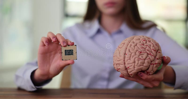 Detail of Computer Chip in Human Brain Stock Video - Video of interface ...