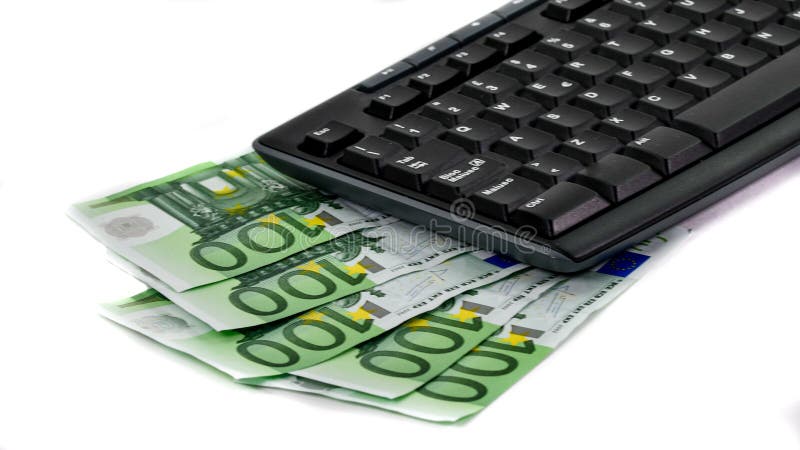 Detail of a Computer Keyboard and 100 Euro Bills Stock Image - Image of ...