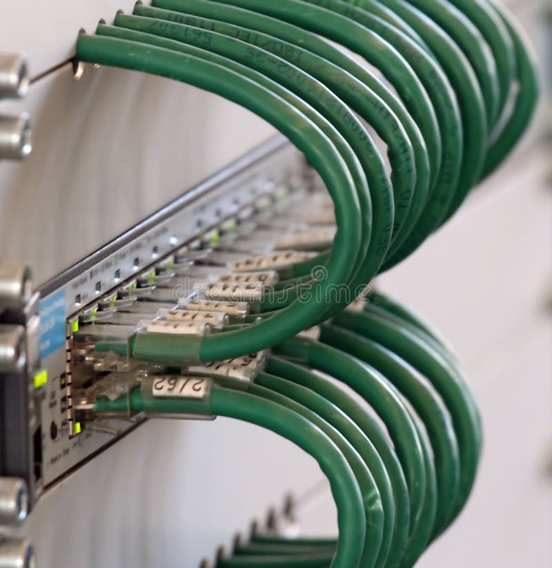 Detail of Connection of the Green Network Cables in a Firewall a Stock ...