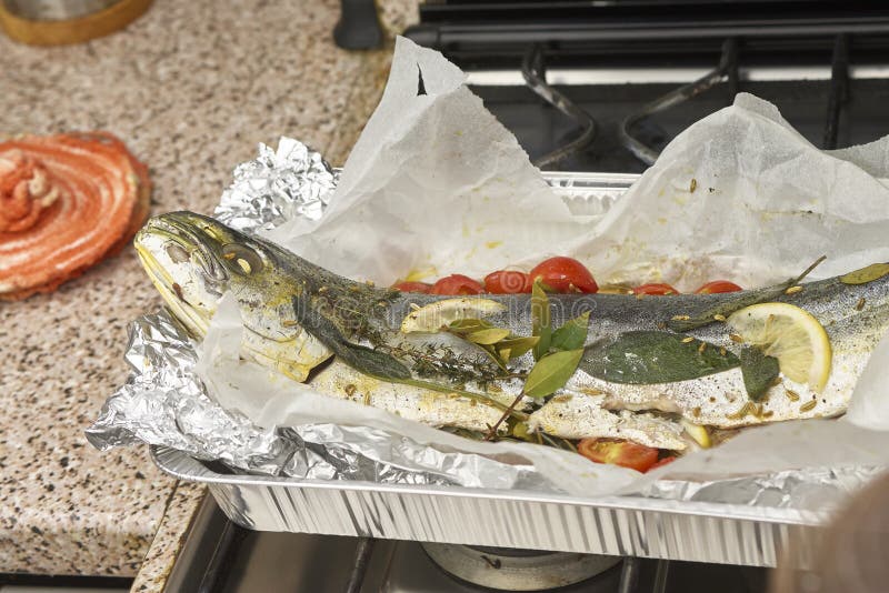 Detail of cooked lampuga stock image. Image of lemon - 80261001