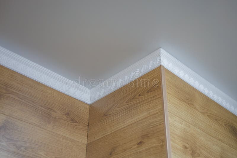 Detail of Corner Ceiling Cornice with Intricate Crown Moulding Stock ...