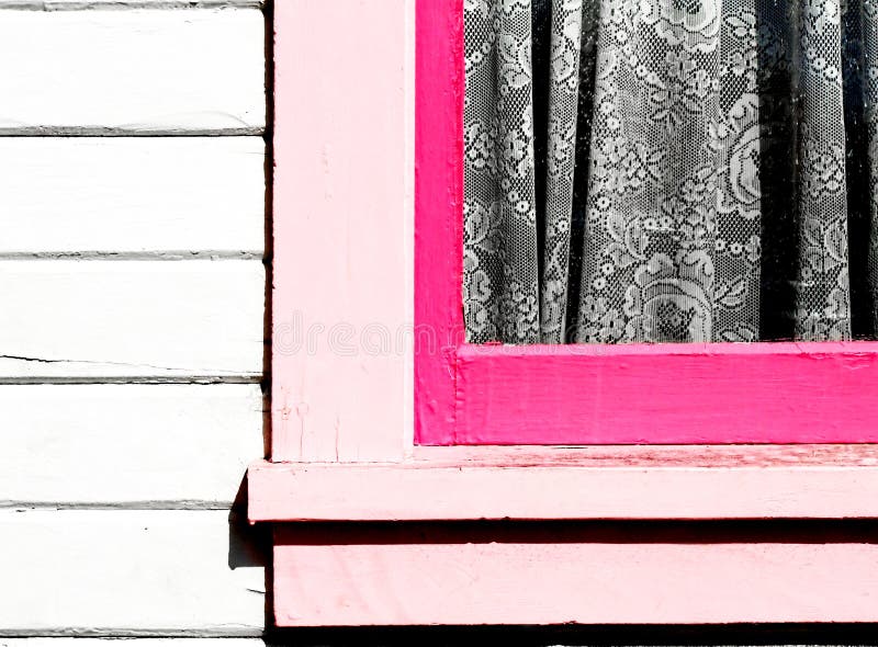 Detail of Window with a Pink Frame on a White House Stock Image - Image ...