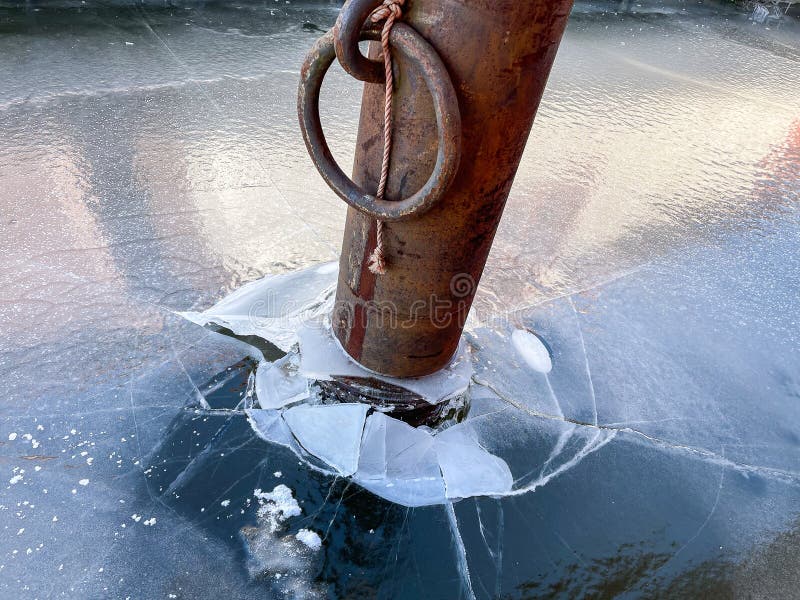 Detail of Crack in the Ice on Frozen River Stock Photo - Image of ...