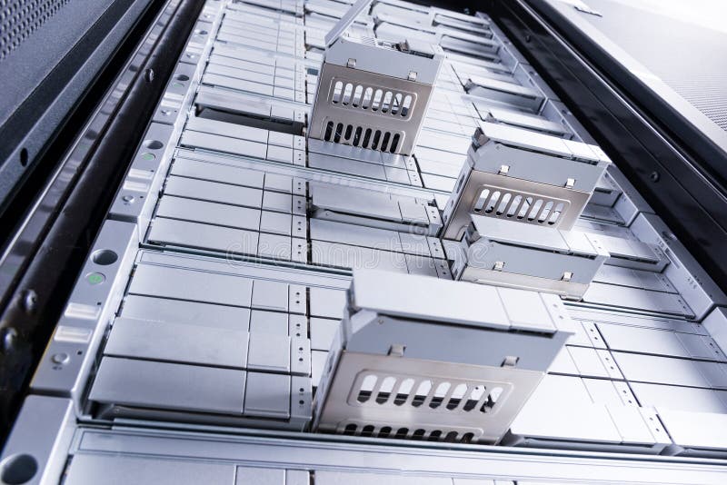 Detail of Data Center with Some of Hard Drive Bays Open Stock Image ...