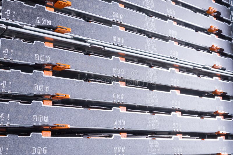 Detail Of Data Storage Hardware Inside Data Center Cluster Of Stock