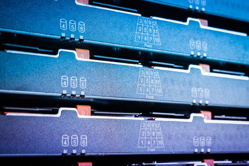 Detail Of Data Storage Hardware Inside Data Center Cluster Of Stock