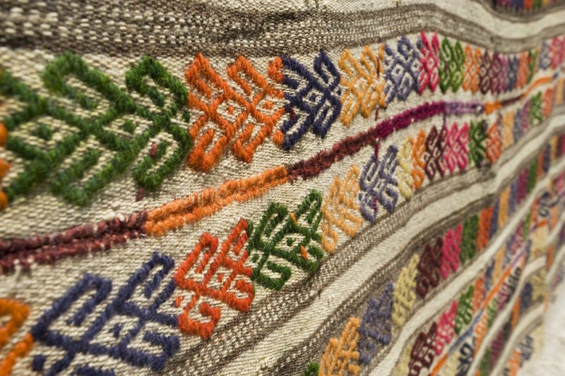 Detail of a Decorated Wool Carpet Stock Photo - Image of macro, texture ...