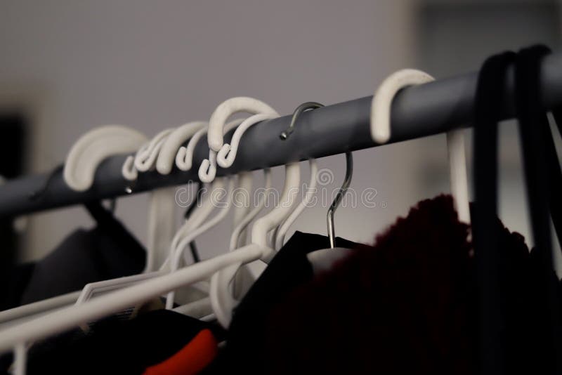 Different Types of Hangers on Racks with Clothing Stock Image - Image ...