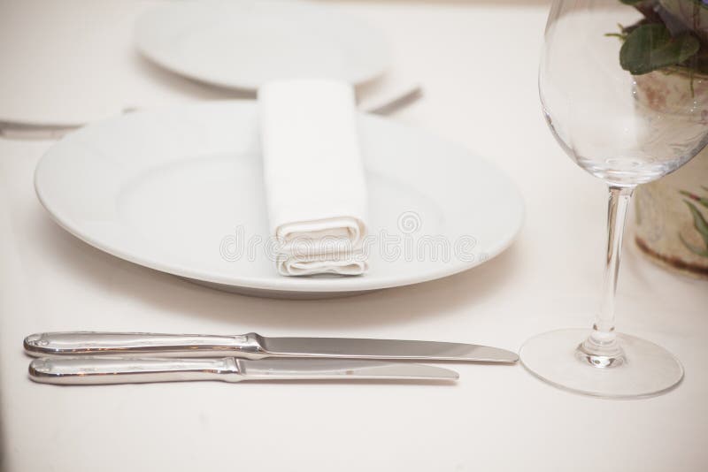 Detail of a Dining Table Set Up with Wine Glasses Stock Image - Image ...