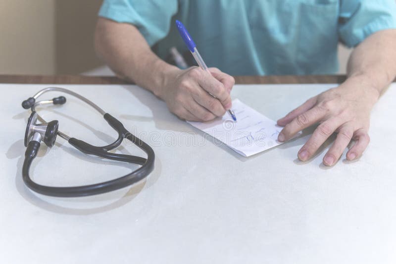 Detail of Doctor Making a Prescription Stock Photo - Image of health ...