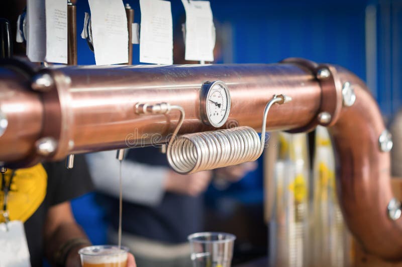 Detail of the Draft Beer System Stock Photo - Image of lager ...