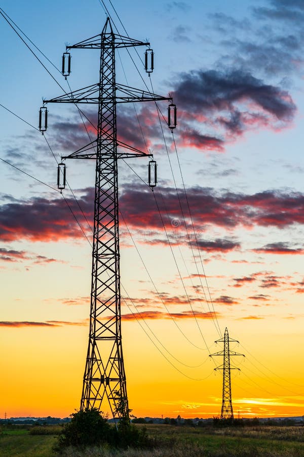 Detail of Electric Pole with Electric Cables at Sunset Stock Image ...