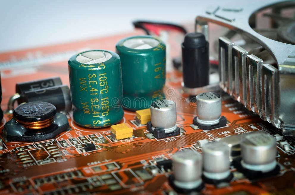 Detail of Electronic Components on Computer Graphic Card. Stock Photo ...