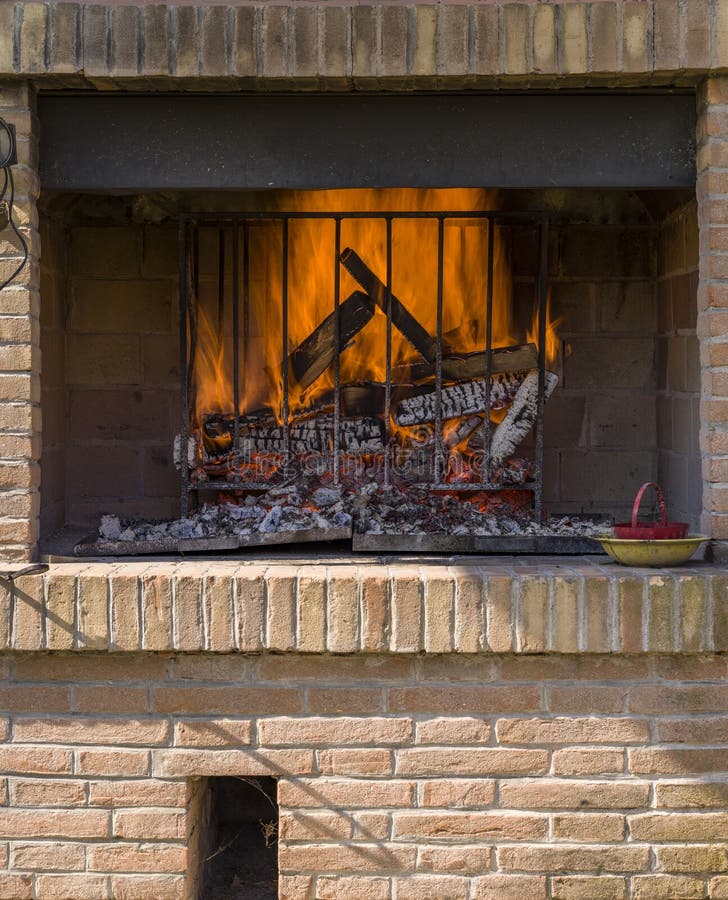 Close Up of a Fireplace with a Fire Burning Stock Photo - Image of wood ...