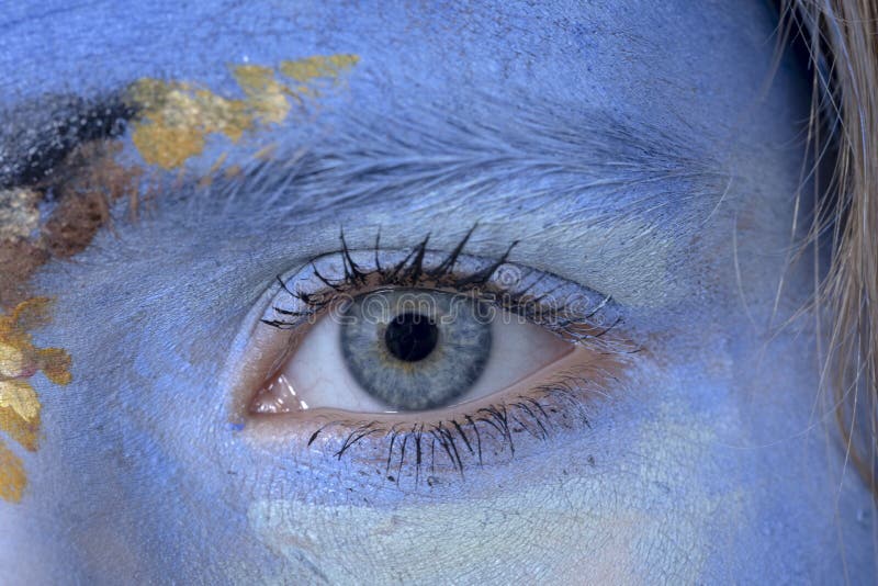 Detail of Eye in Blue Painted Face Stock Photo - Image of blue, view ...