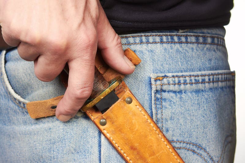 Detail of Finger Work with Standard Leather Sheath when Pulling Weapon ...