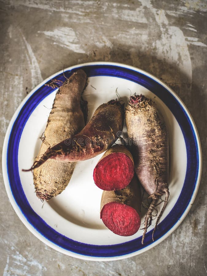 Detail of Fresh Cut Beetroot on Vintage Plate Stock Image - Image of ...