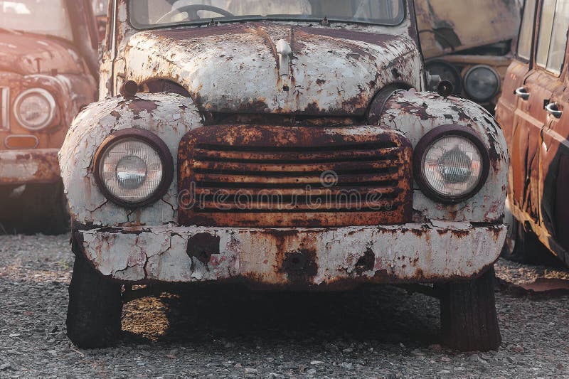 Detail of the Front Headlight of an Rusty Car Stock Photo - Image of ...