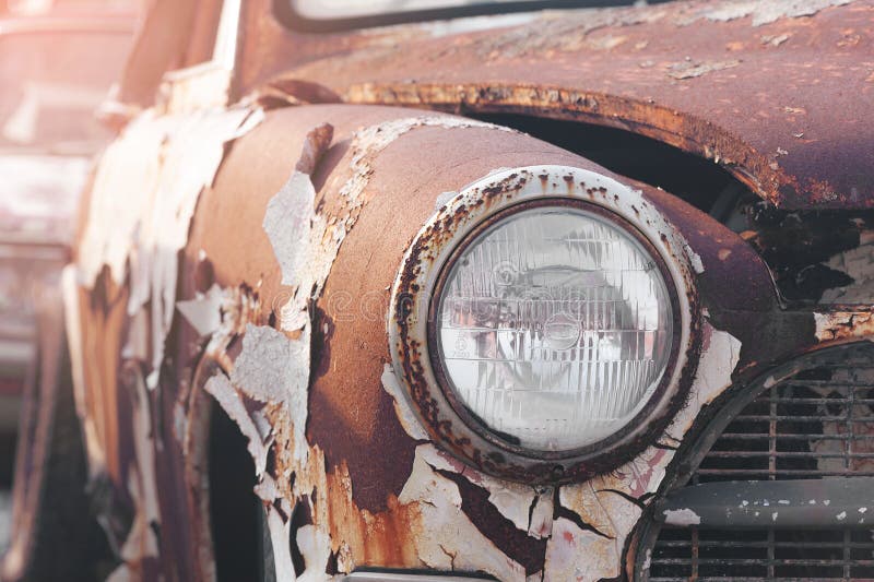 Detail of the Front Headlight of an Rusty Car Stock Photo - Image of ...