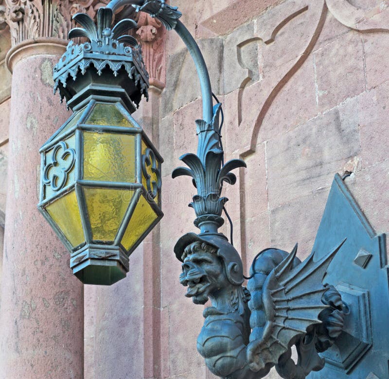 Lamp and gargoyle stock image. Image of electric, cityscape - 30279219