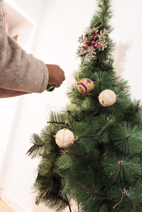 Detail Hands Decorating Christmas Tree for Hollidays Stock Image ...