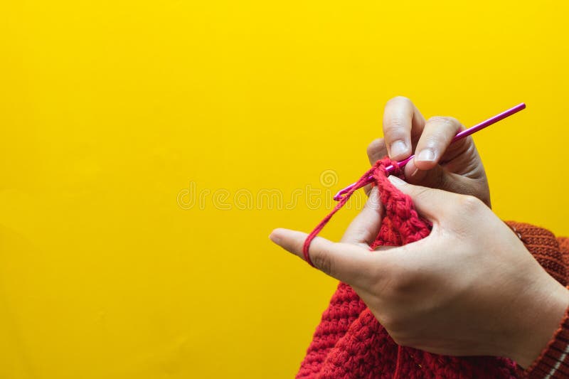 Detail of Hands Knitting with a Crochet Needle Stock Image - Image of ...