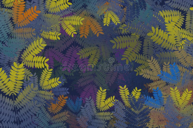 Beautiful Colored Leaves on Dark Blue Background Stock Illustration ...