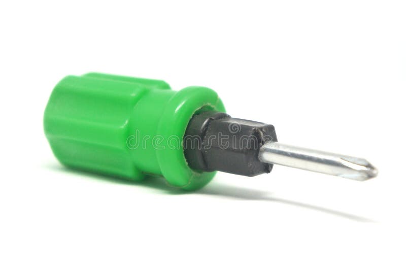 Detail Image of a Screwdriver Showing a Green Plastic Handle and ...