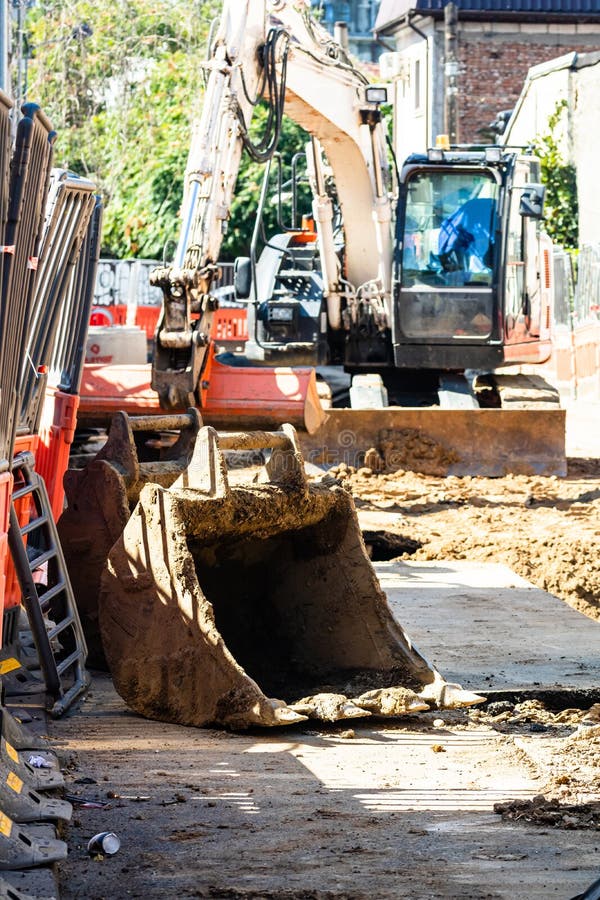 Detail of Industrial Excavator Working on Construction Site Stock Photo ...