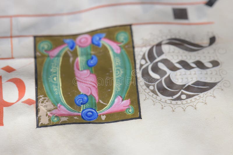 Detail with Initial Letter from Illuminated Antiphonary Manuscrip Stock ...