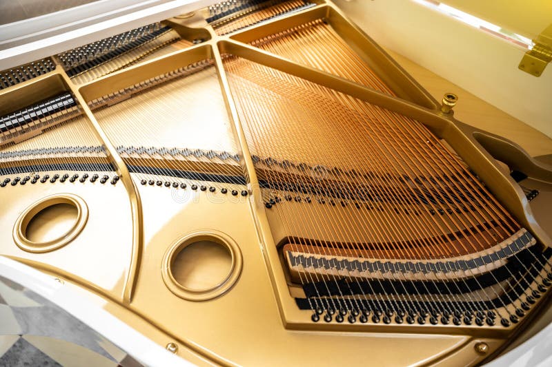 Detail of the Inside Grand Piano, Strings Closeup, Gavel of the String ...
