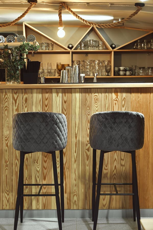 Detail of Interior of Designed Restaurant. Bar Table in an Expensive ...