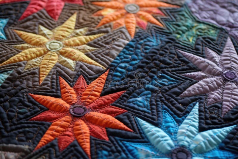 Detail of Intricate Stitching on a Handmade Quilt Stock Illustration ...