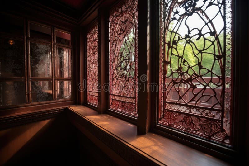 Detail of Intricate Window Frame, with the View Visible through the ...