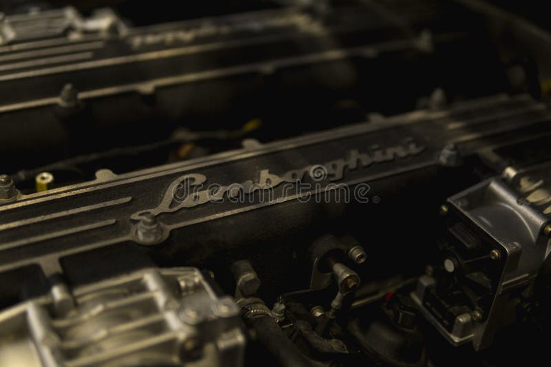 Detail of a Lamborghini Engine Inside of the Car with Text Editorial ...