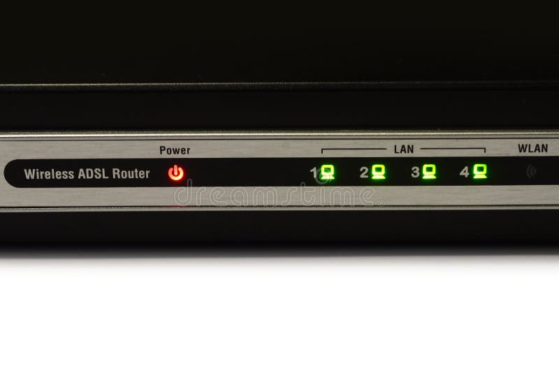 Detail of ADSL Modem Router with Luminescent Fiber Optic Lights and Lan ...