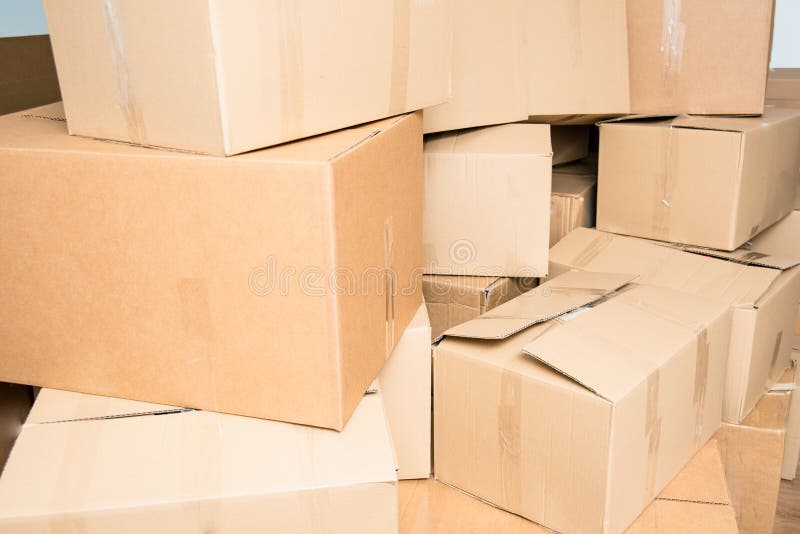 Detail of Many Cardboard Boxes Full of Household Items during a Move ...