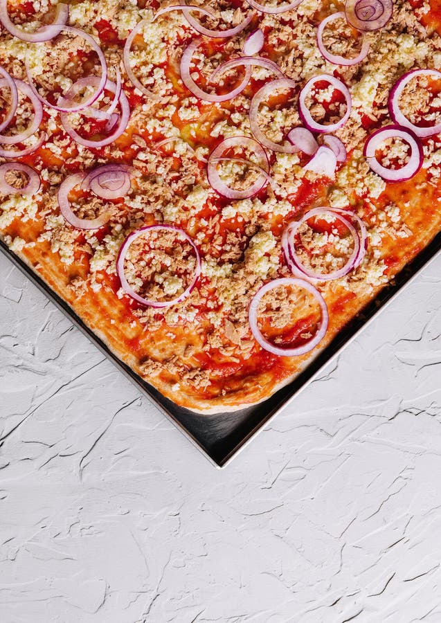 Detail of Maxi Pizza with Tuna Stock Photo - Image of board, restaurant ...