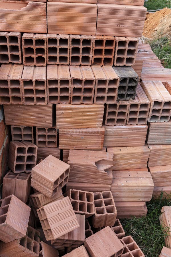 Detail of Messy Bricks. Pile of Ceramic Bricks and Stored Outdoors ...